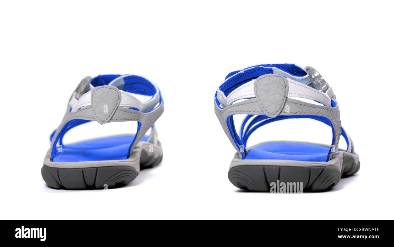 Blue summer sandals isolated on white background. Back view Stock Photo ...
