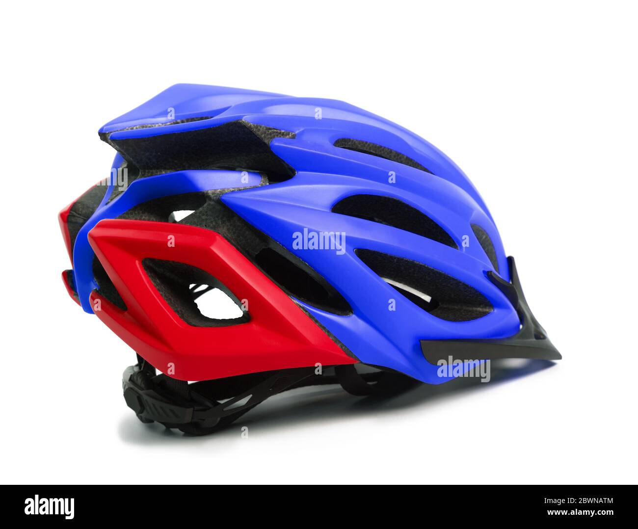 Blue and red bicycle helmet isolated on white background Stock Photo ...