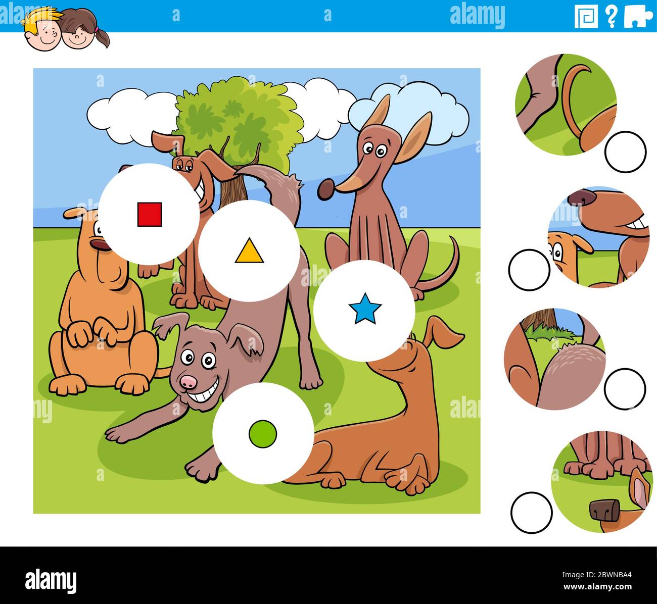 Cartoon Illustration of Educational Match the Pieces Jigsaw Puzzle Game ...