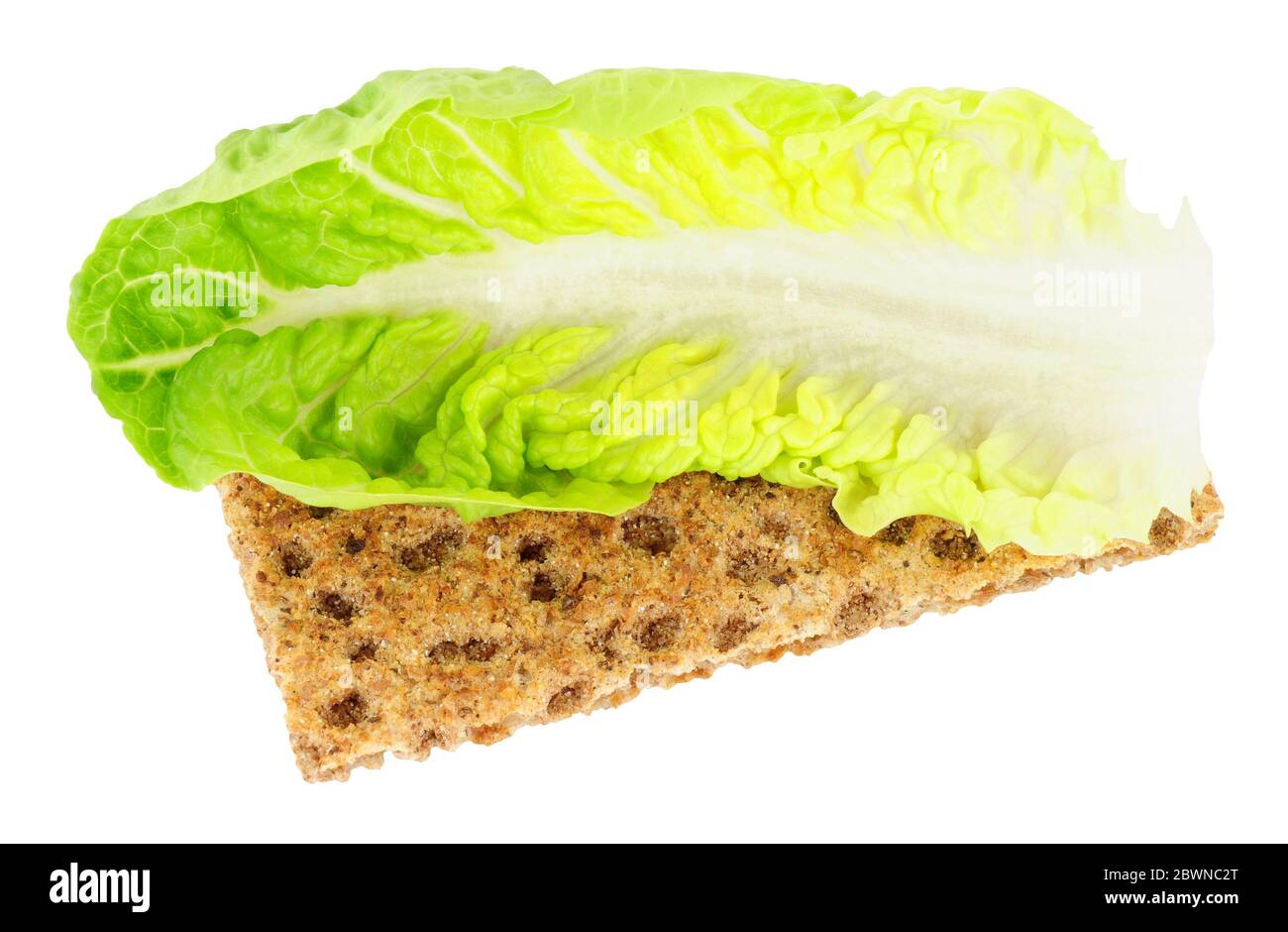 Crisp bread with lettuce leaf low calorie diet food isolated on a white ...