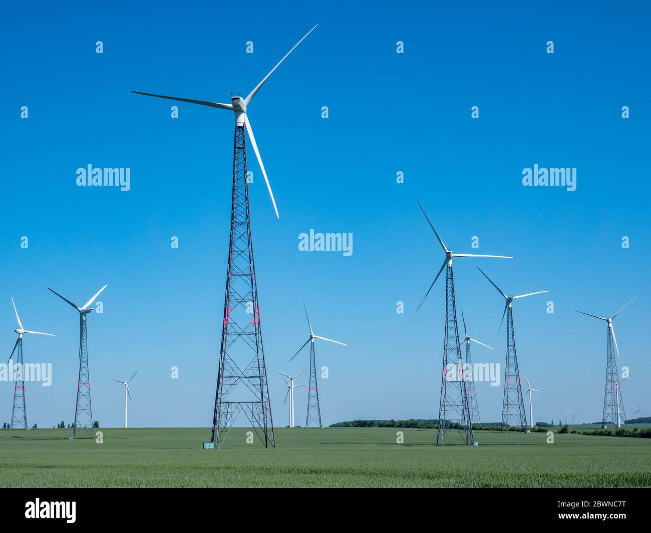 Wind farm in summer Renewable energy Stock Photo - Alamy