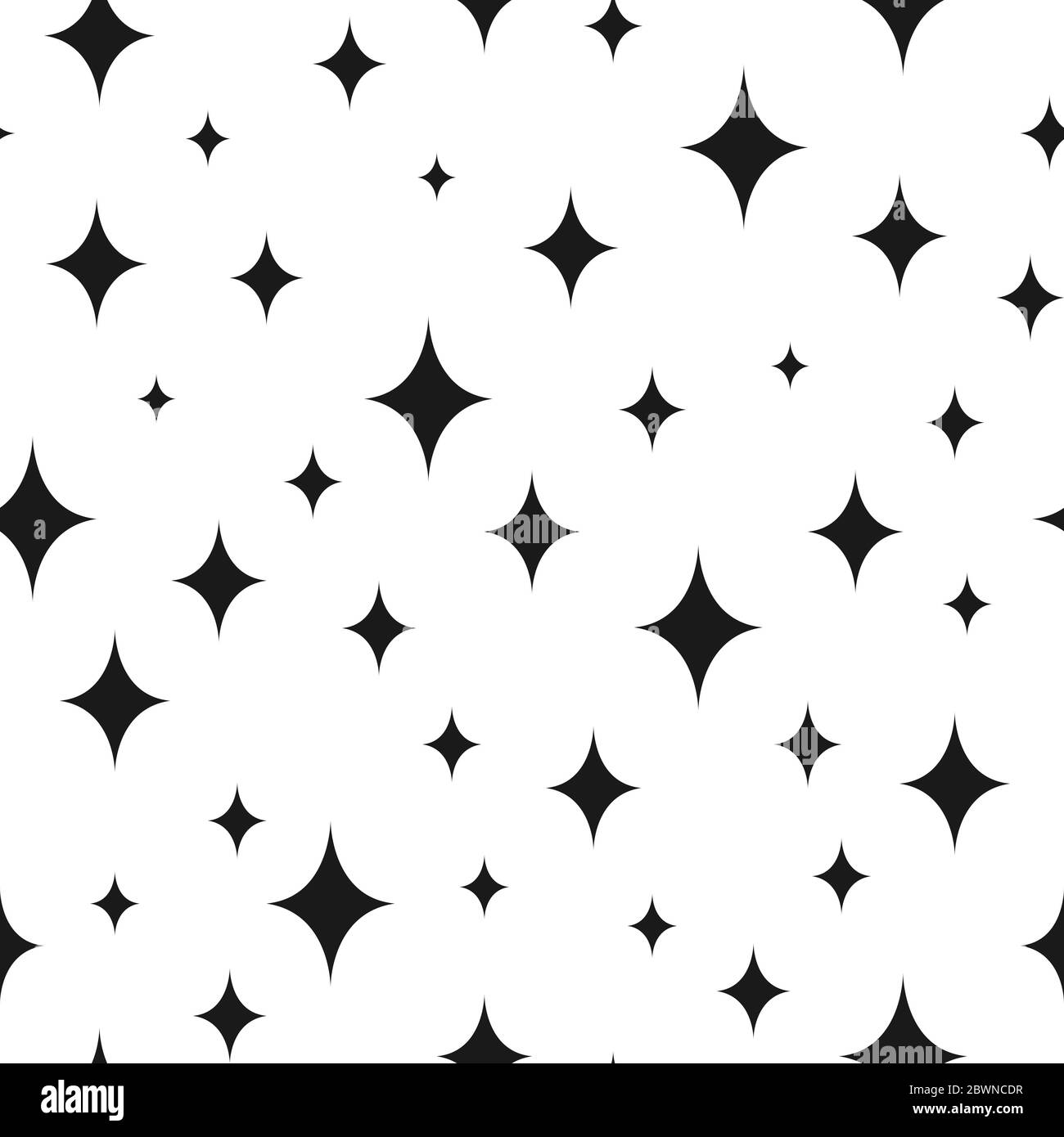 Seamless cute pattern with black stars or sparkles on white background ...