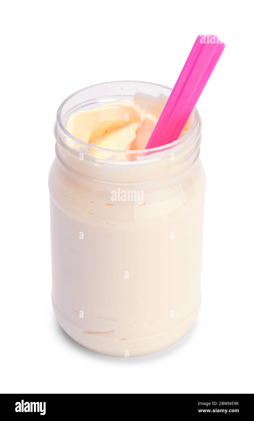 Mayo Jar with Knife Isolated on White Stock Photo - Alamy