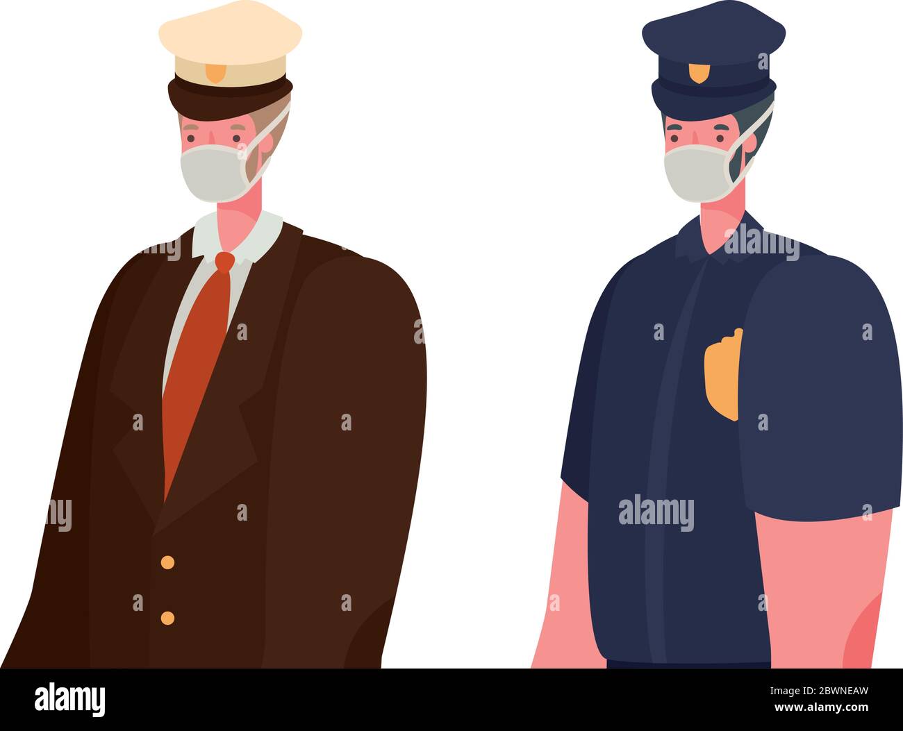 Male captain and police with masks vector design Stock Vector Image ...
