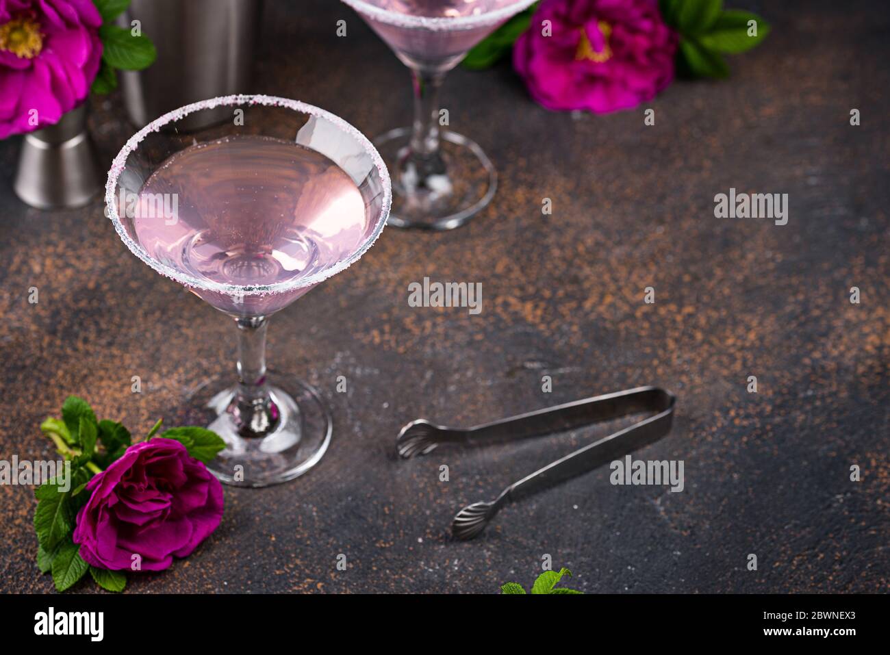 Pink martini cocktail with rose syrup Stock Photo - Alamy
