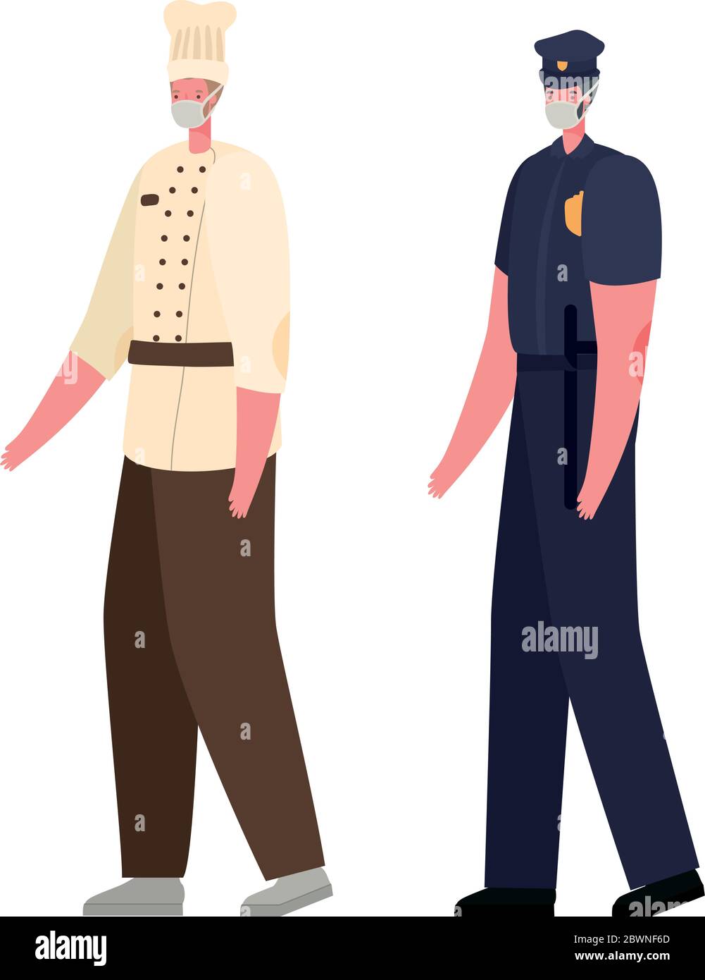 Male chef and police with masks vector design Stock Vector Image & Art ...