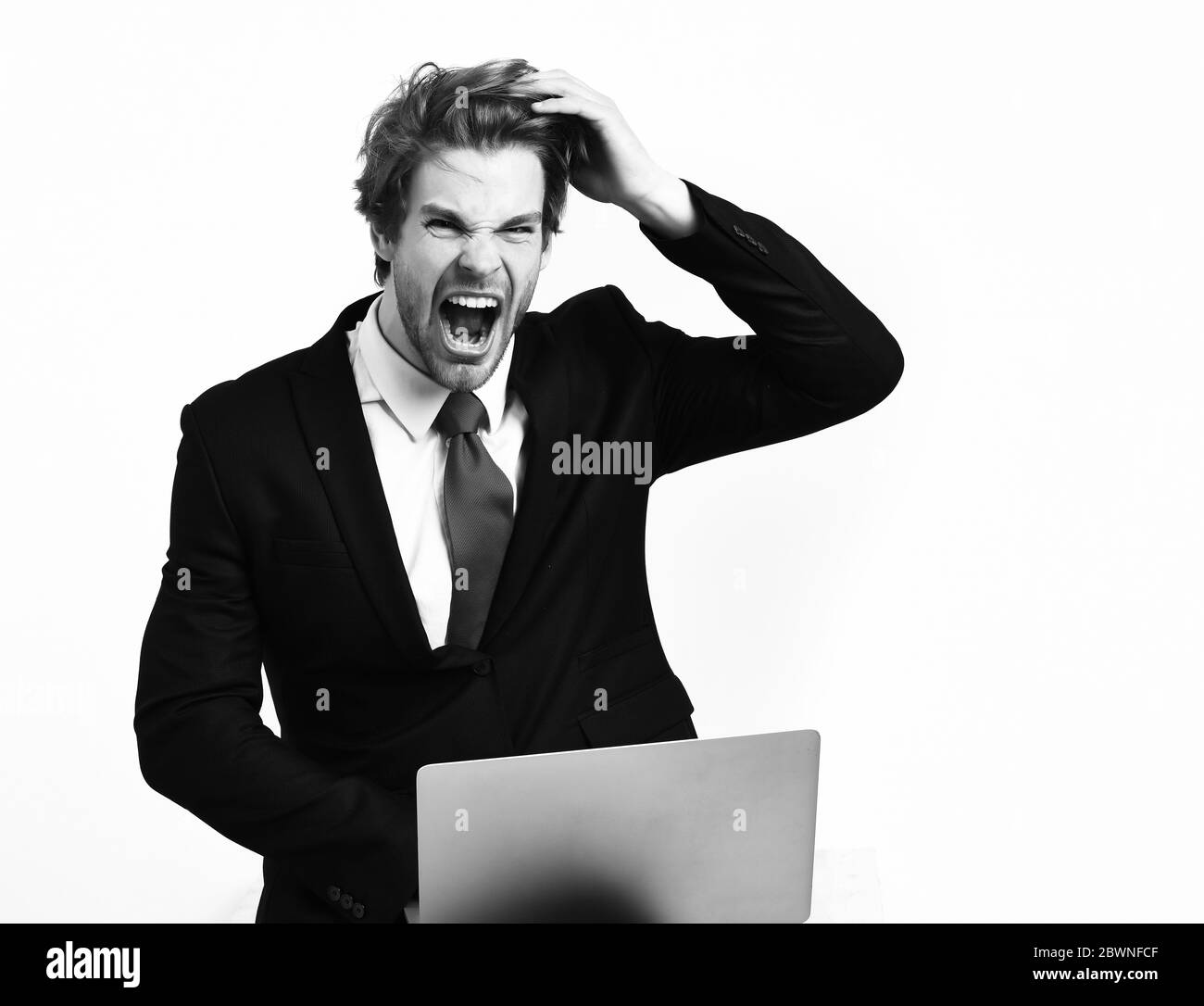 Bearded man, short beard. Caucasian stylish shouting business man with ...