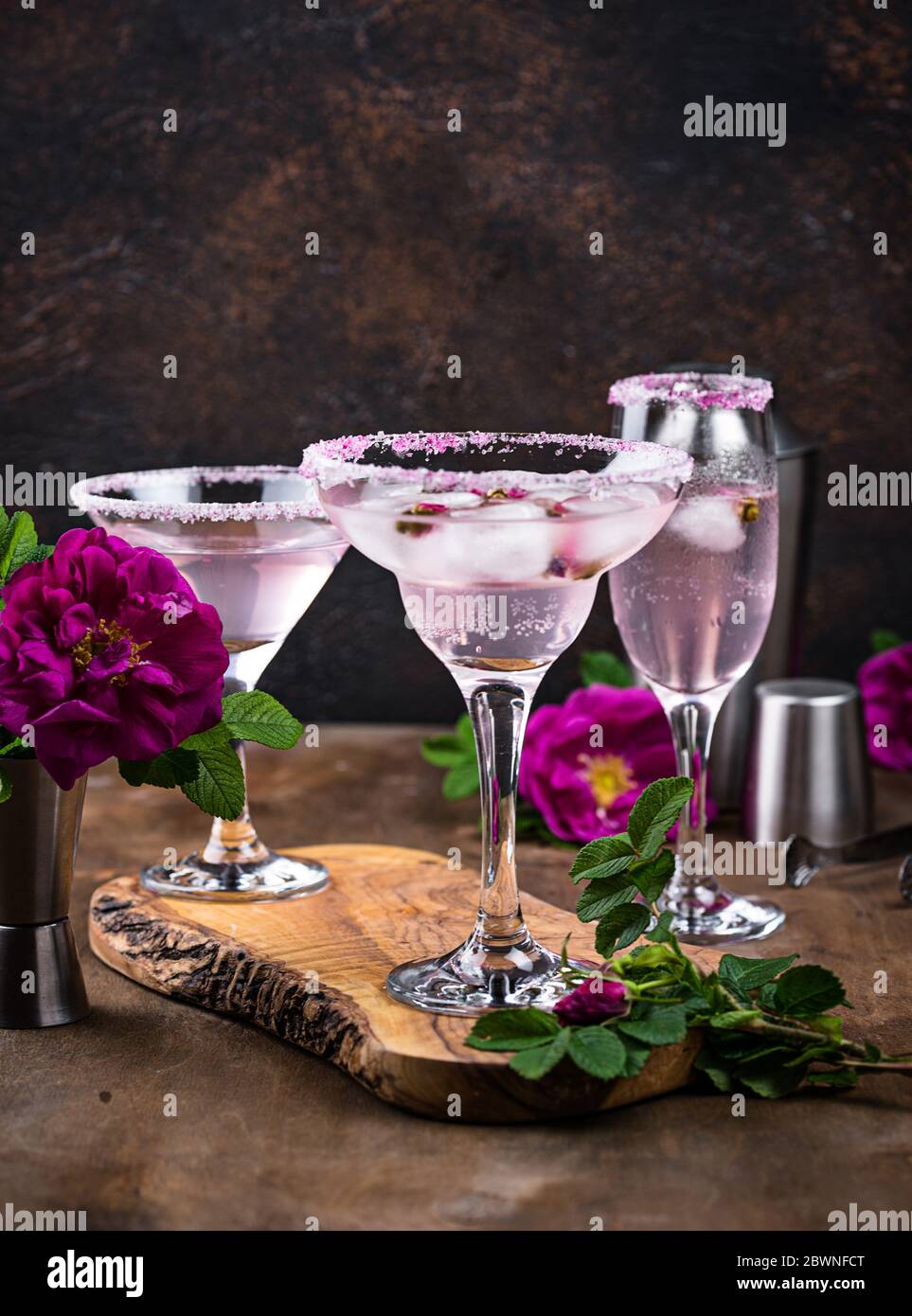 Assortment of pink cocktails with rose syrup Stock Photo - Alamy