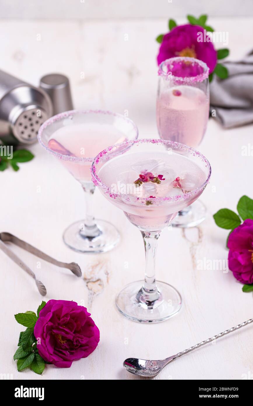Assortment of pink cocktails with rose syrup Stock Photo - Alamy