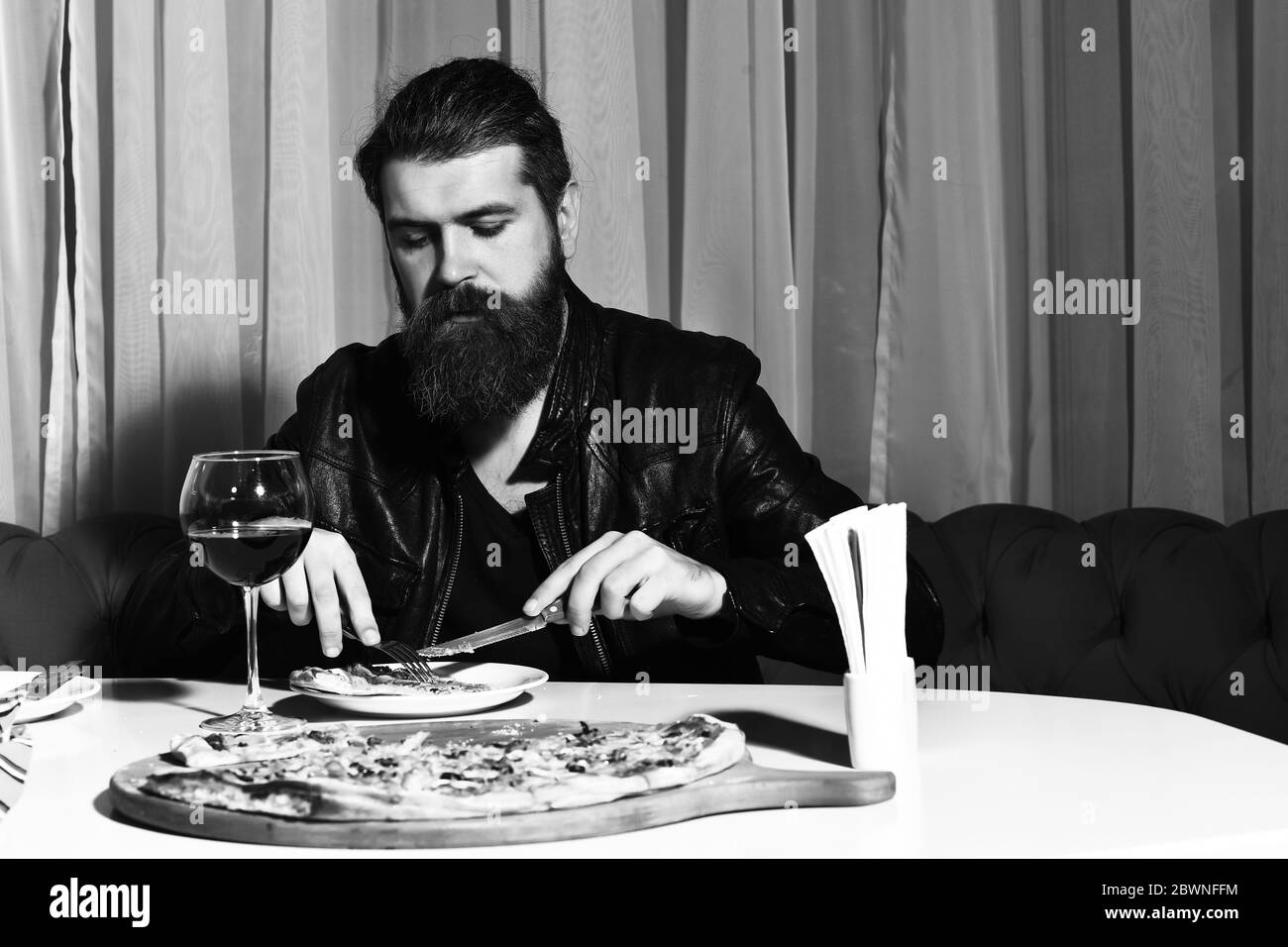 Bearded man or caucasian hipster with long beard and moustache in black ...