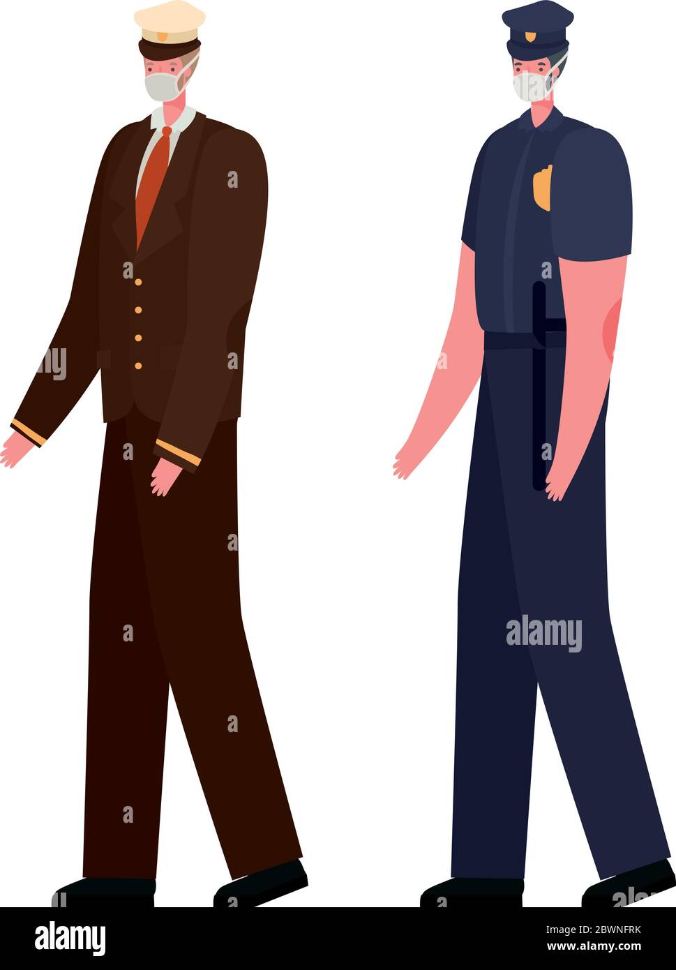 Male captain and police with masks vector design Stock Vector Image ...