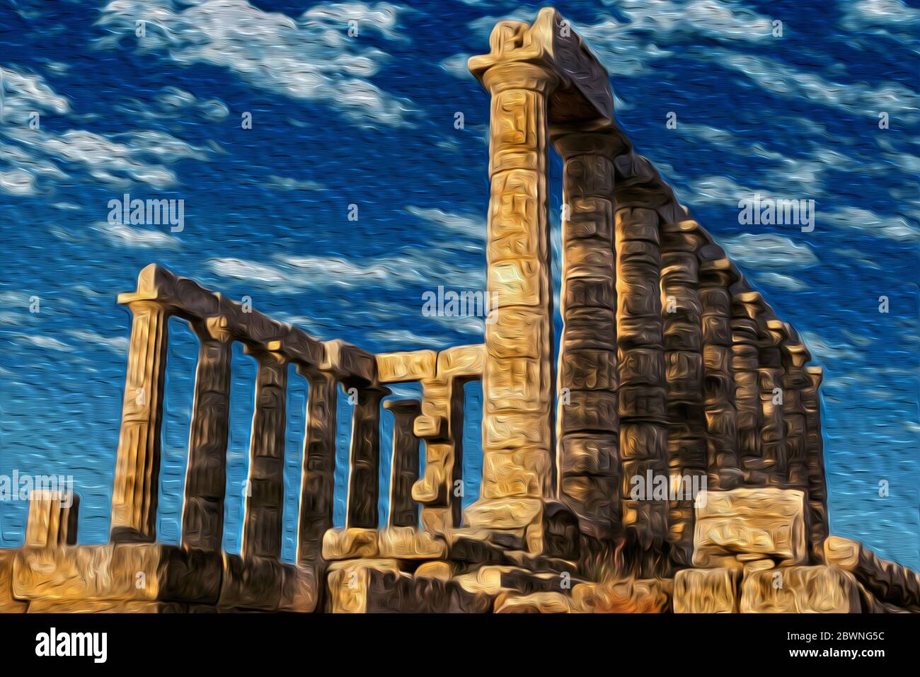 Colonnade at the ancient Greek Temple of Poseidon in Cape Sounion, one ...
