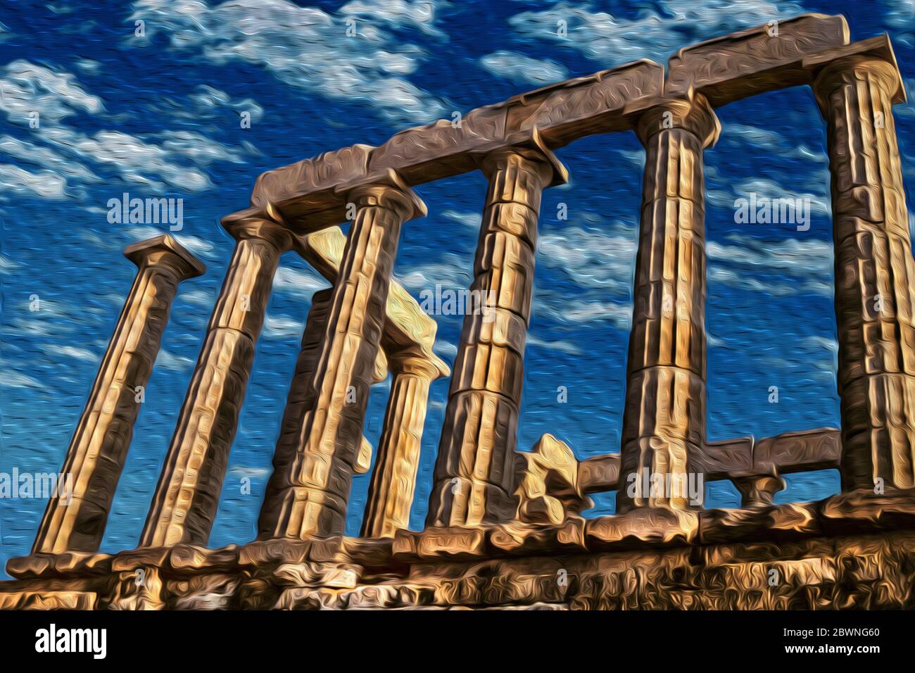 Colonnade at the ancient Greek Temple of Poseidon in Cape Sounion, one ...