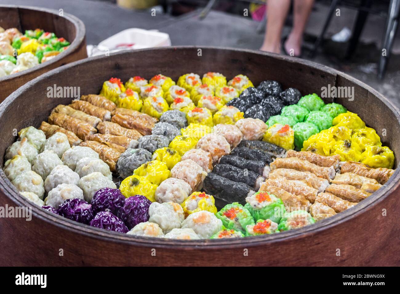 Dim Sun Dimsun colorful dumplings in street food pot in Kuala Lumpur ...