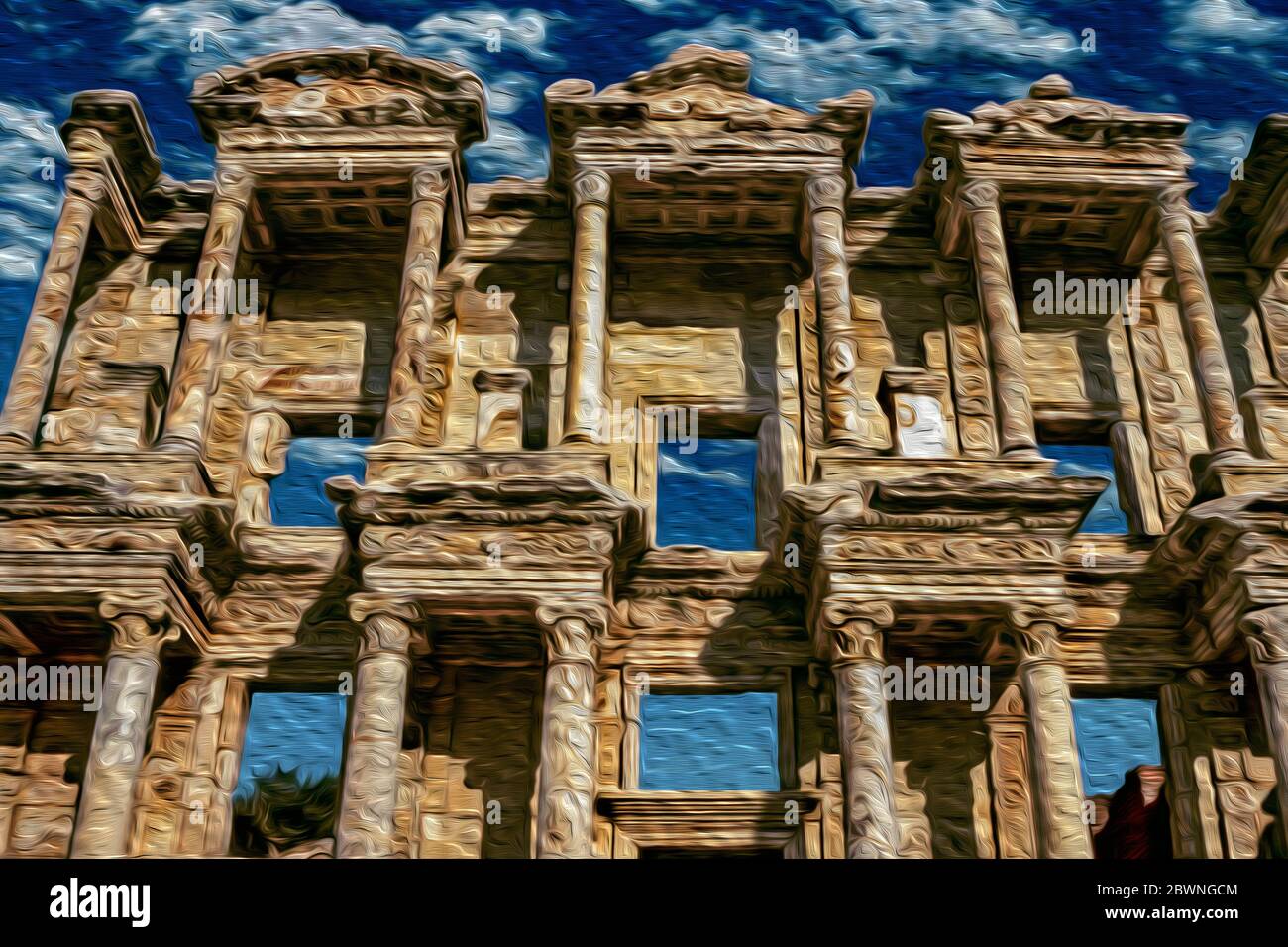 Marble columns at the Library of Celsus in Ephesus. An important city ...