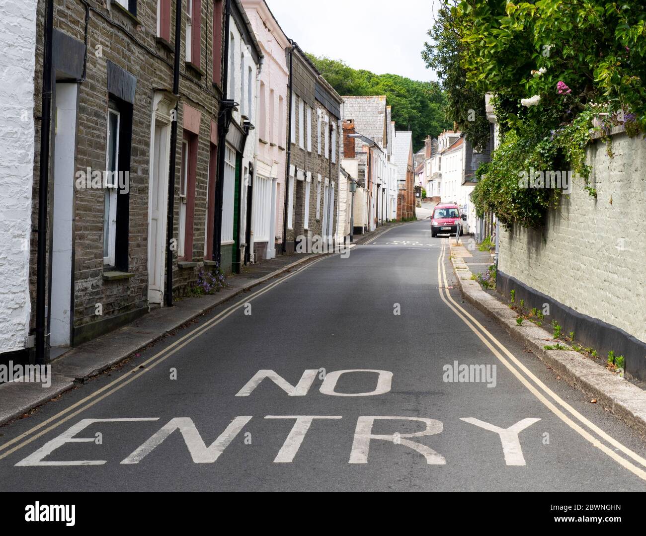 No entry road marking's on a oneway street, Padstow, Cornwall, UK Stock ...