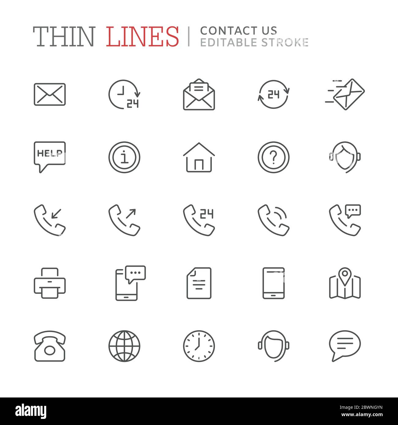 Collection of contact us related line icons. Editable stroke Stock ...