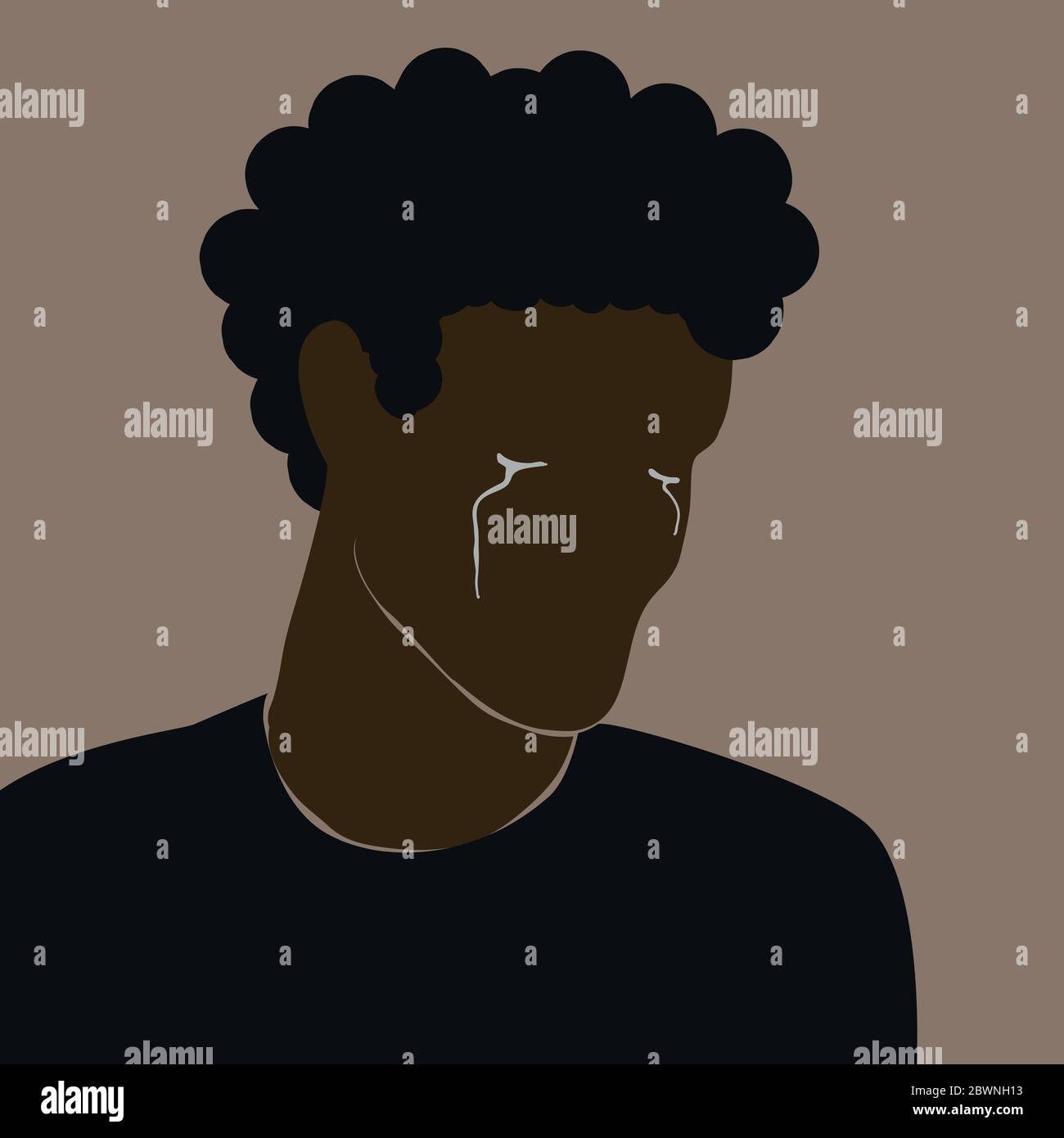 Black man crying. Tears on face of african american character, modern ...
