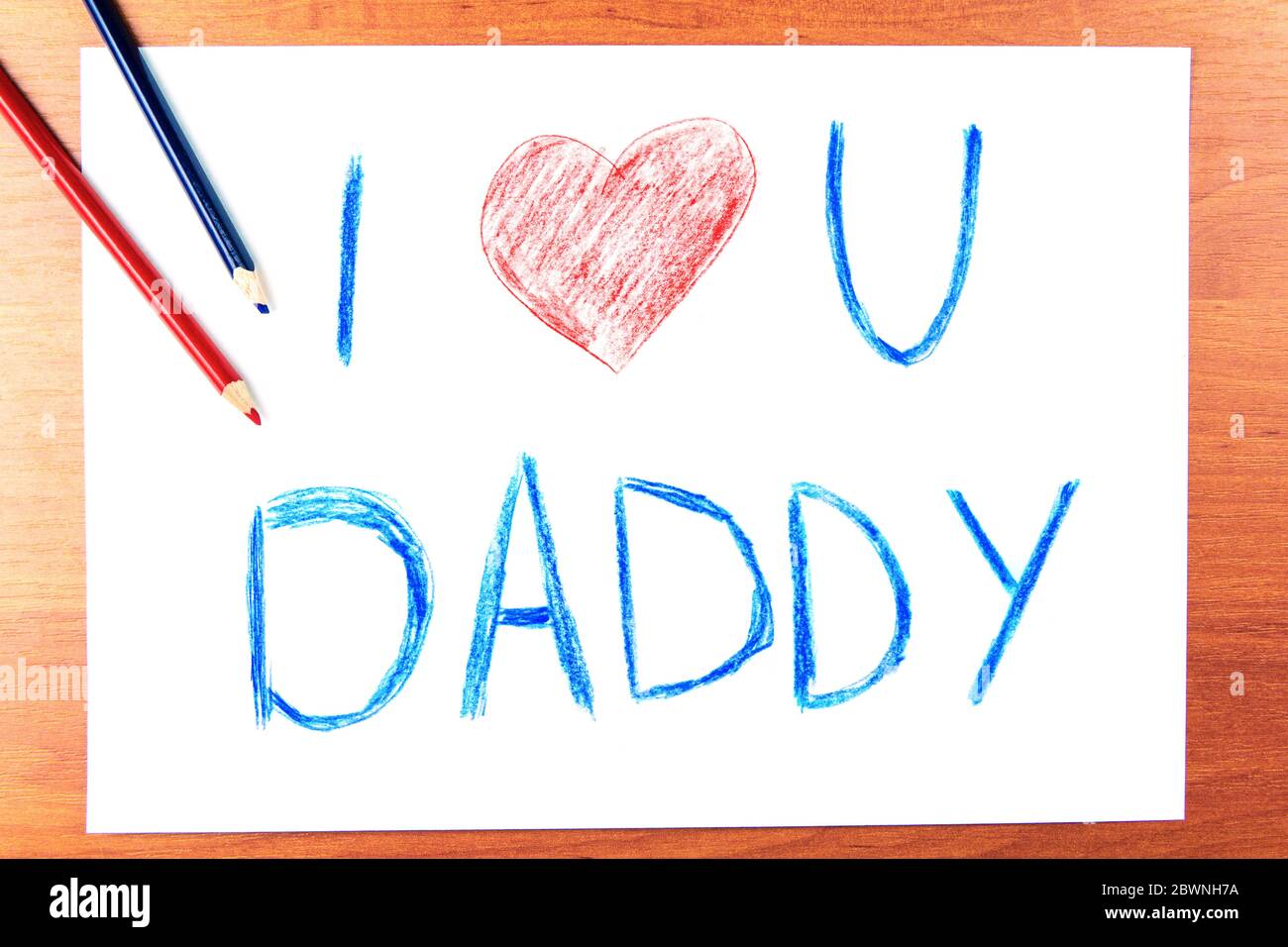 Fathers day concept. Composition with childs drawing with words I Love ...