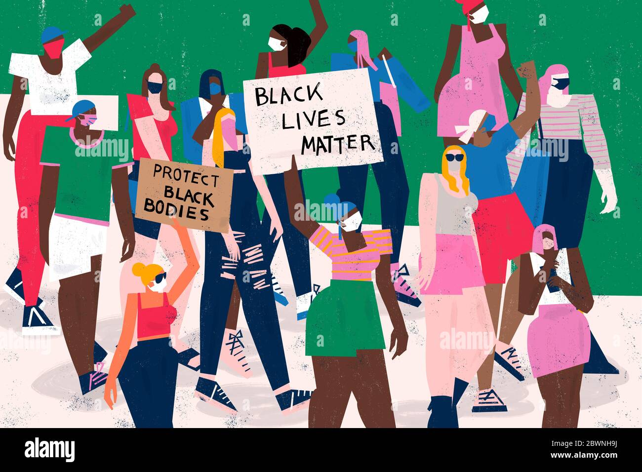 George Floyd protest. Demonstration of diverse group of US people ...