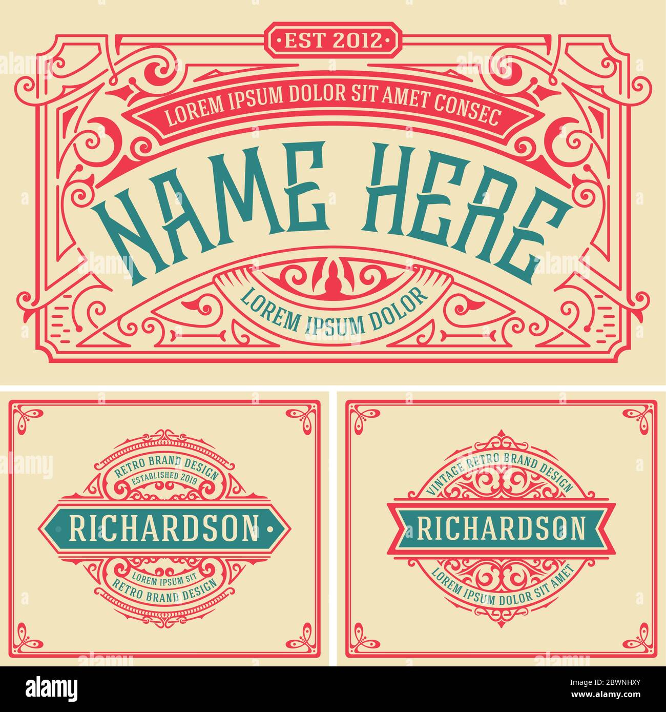 Set of 3 vintage logos with baroque ornaments Stock Vector Image & Art ...