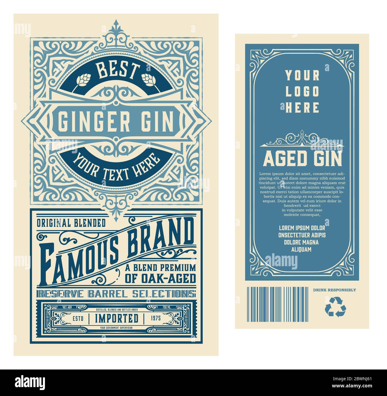 Set of full Vintage Gin Labels. layered Stock Photo - Alamy