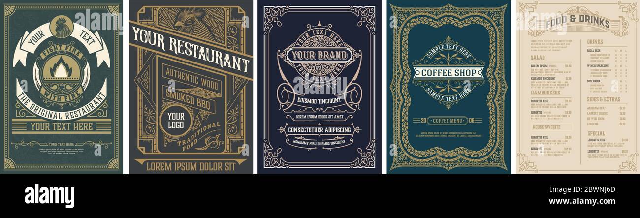 Set of 4 Vintage Menu with classic and premium ornaments Stock Vector ...
