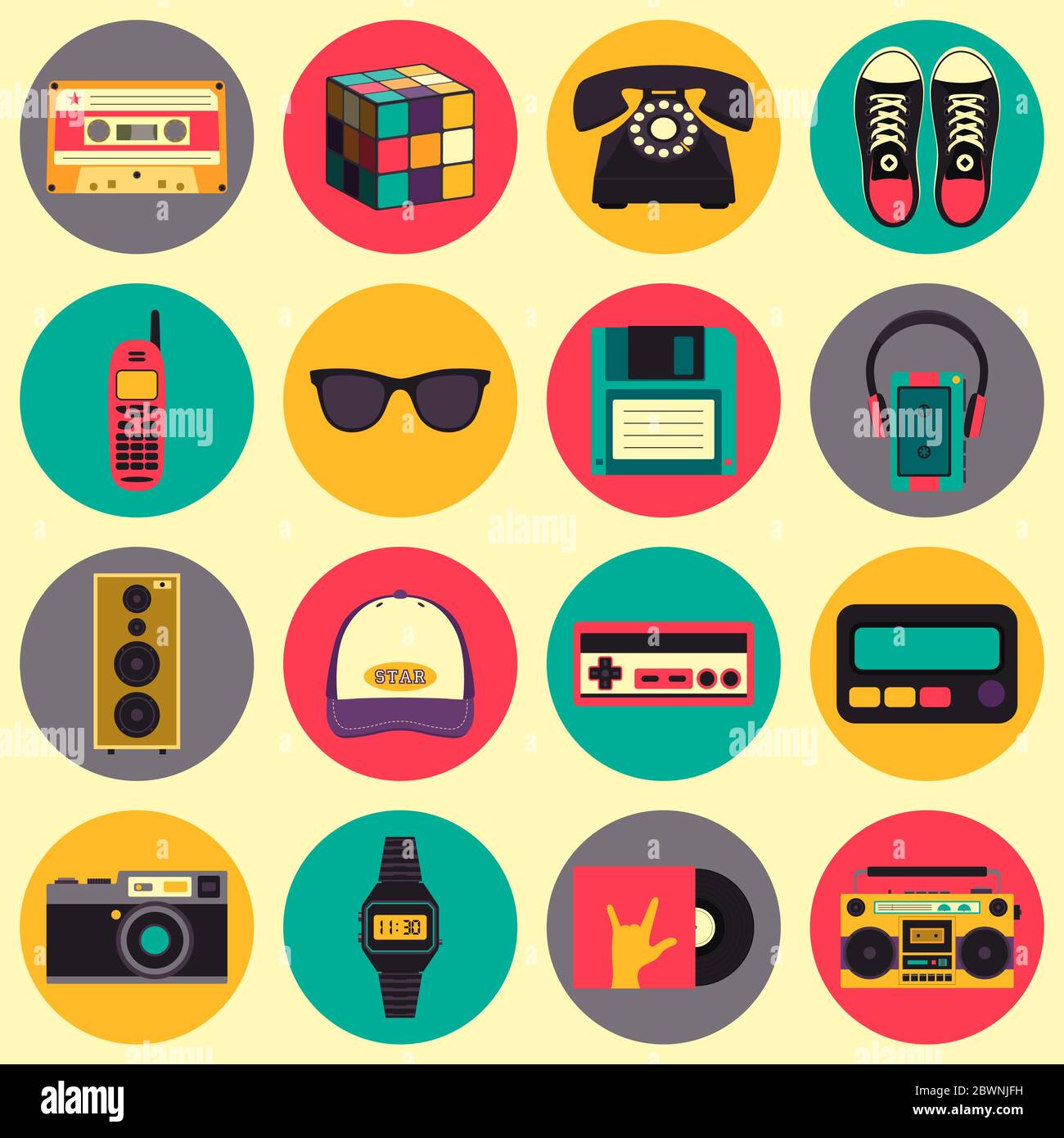 Vector old style equipments, accessories and things icons set. Old ...