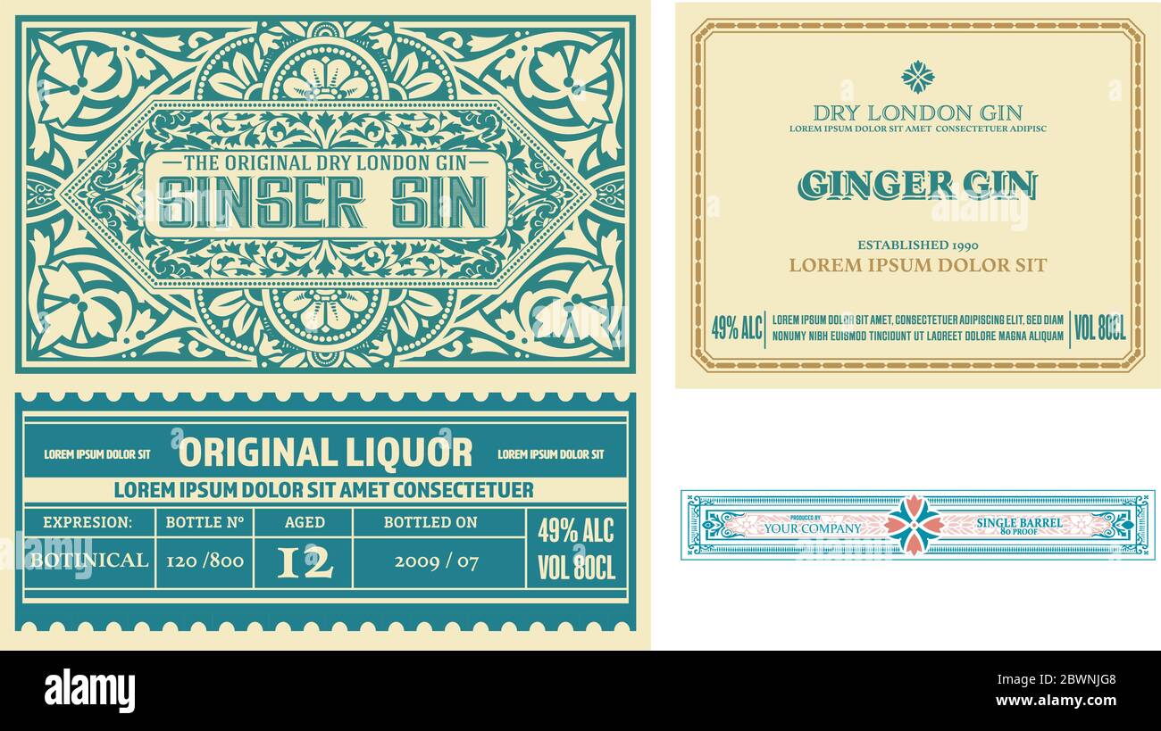 Set of full Vintage Gin Labels. Vector layered Stock Vector Image & Art ...