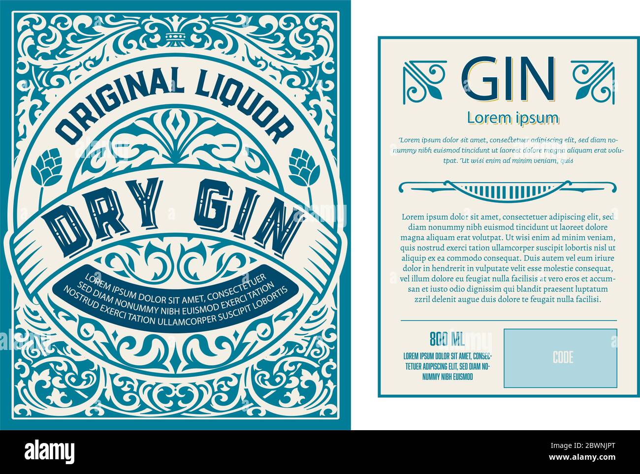 Set of full Vintage Gin Labels. Vector layered Stock Vector Image & Art ...