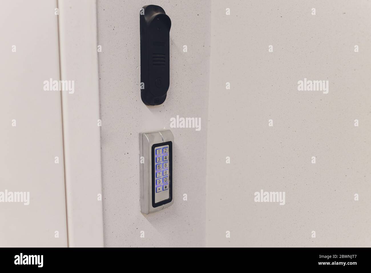 Secure password on keyboard for opening home house door. Password code ...