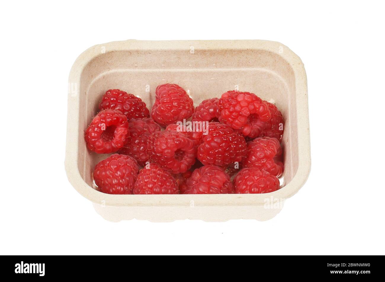 Fresh raspberries in a punnet isolated against white Stock Photo - Alamy
