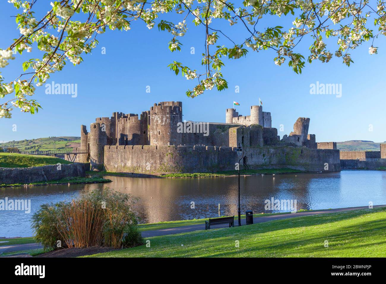 Caerphilly castle wales spring hi-res stock photography and images - Alamy