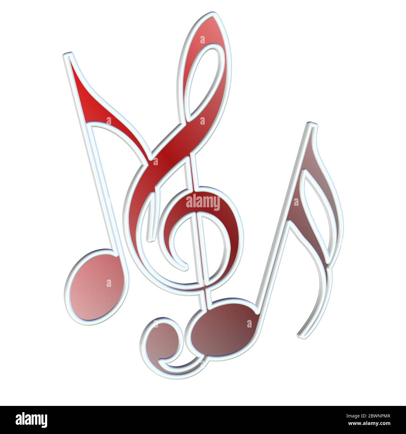 Music notes and treble clef in front of white background Stock Photo ...