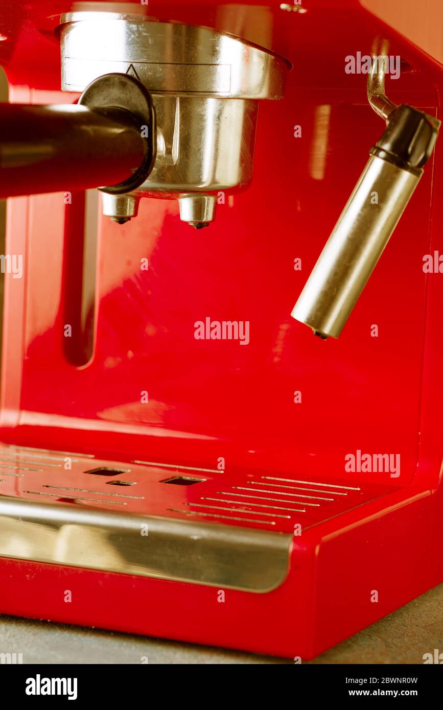 Red retro style coffee machine close up Stock Photo - Alamy