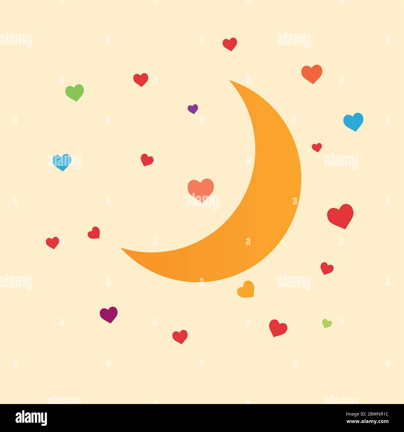 Yellow moon with colored hearts white background Stock Vector Image ...
