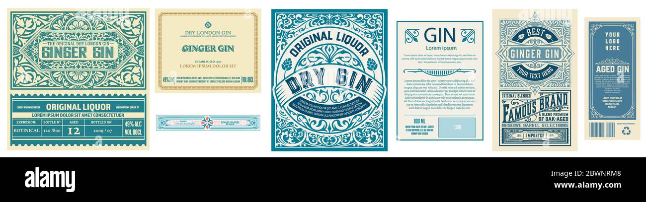 Set of 3 vintage labels with back side. Vector layered Stock Vector ...