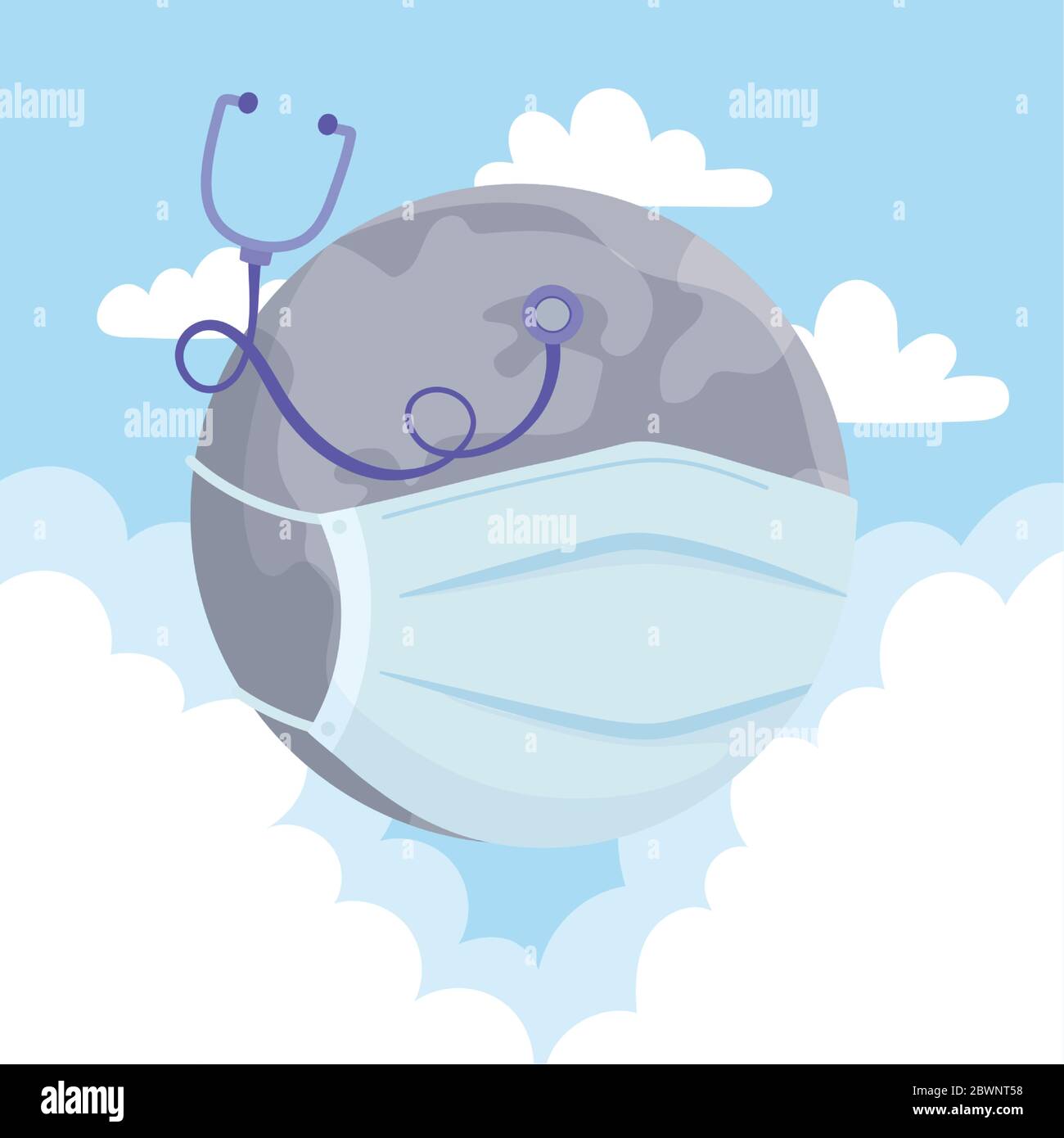 world with medical mask, save the planet protection against coronavirus ...