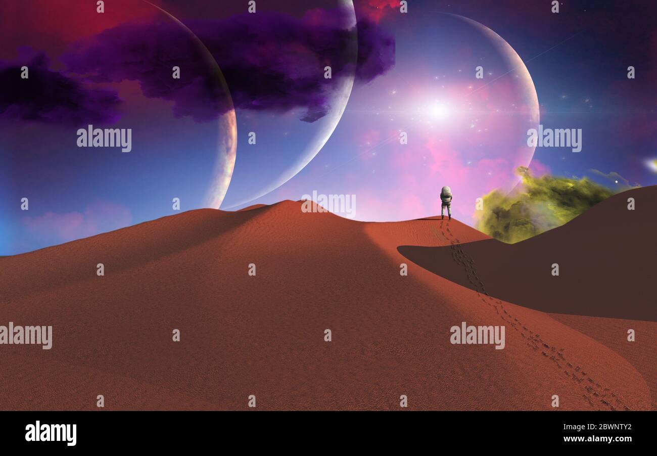 Space journey. Astronaut on another planet Stock Photo - Alamy