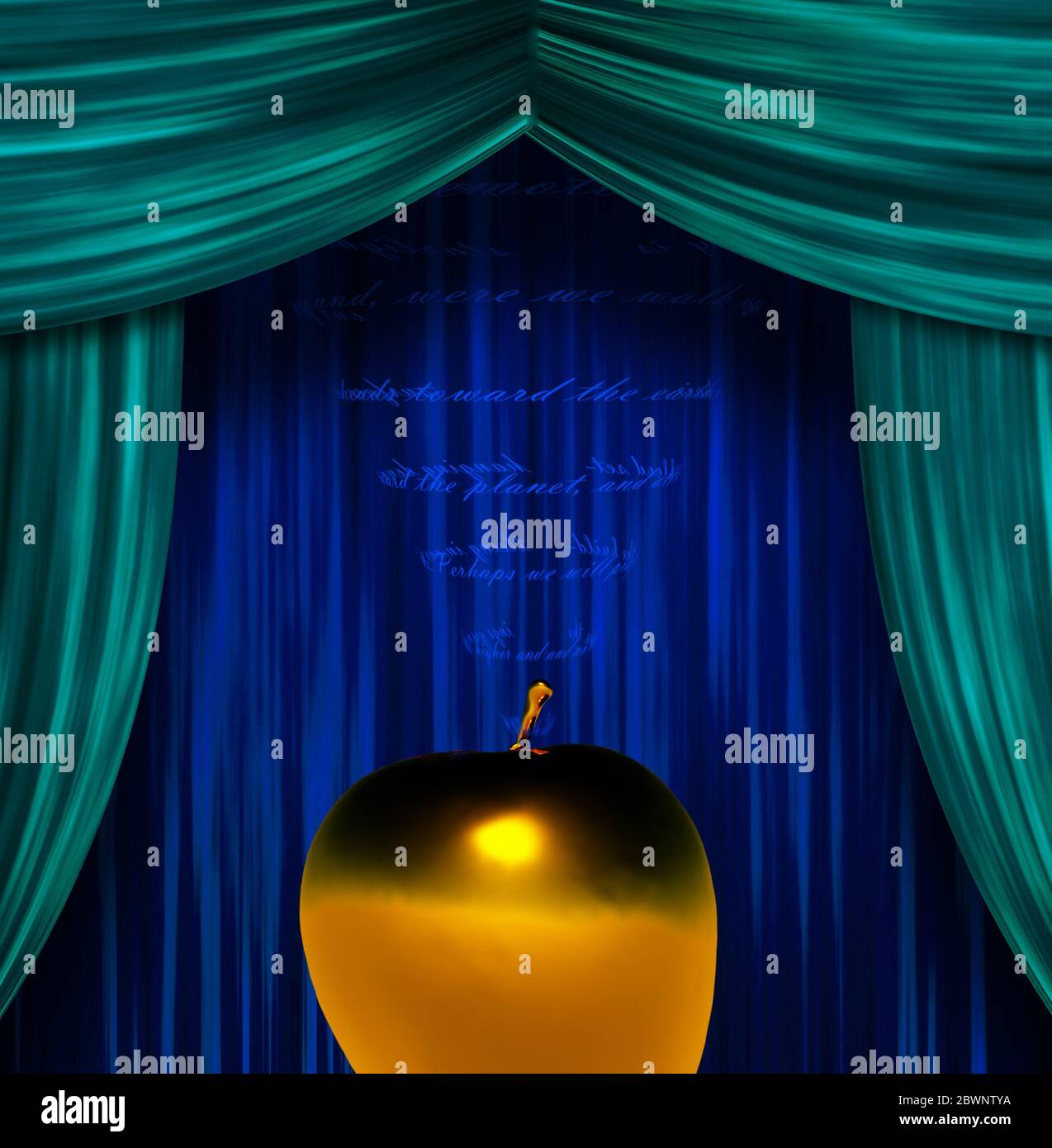 Golden Apple with Swirling text Stock Photo - Alamy