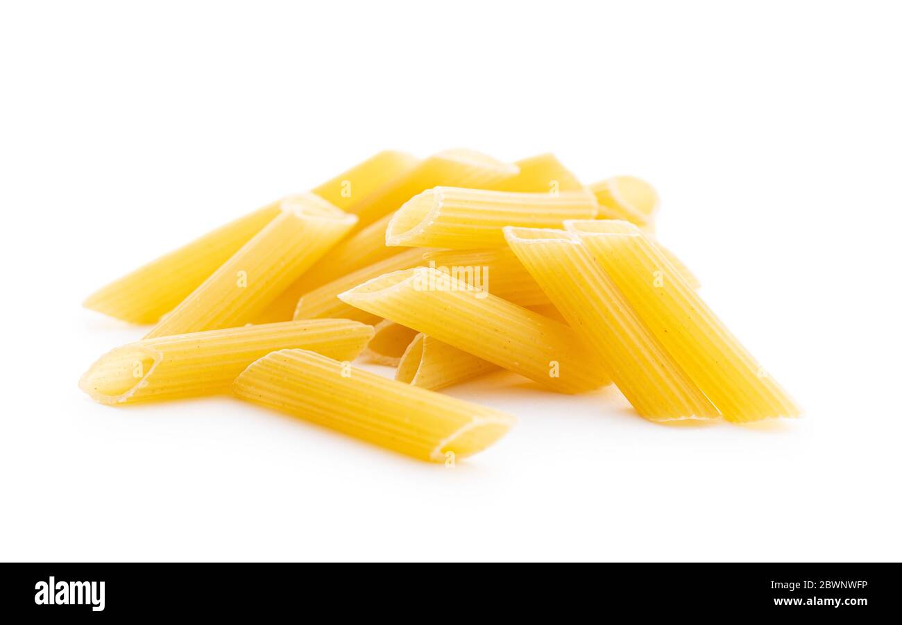 Uncooked penne pasta. Dried italian pasta isolated on white background ...