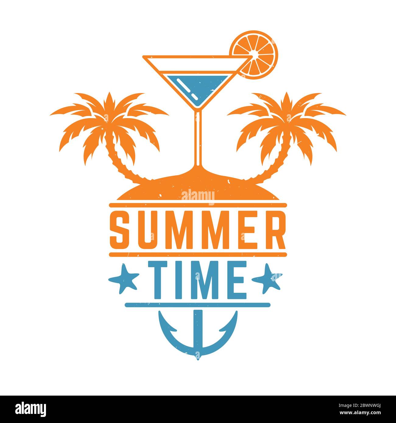 Vintage Summer Design With cocket and palms. Vector Layered Stock ...