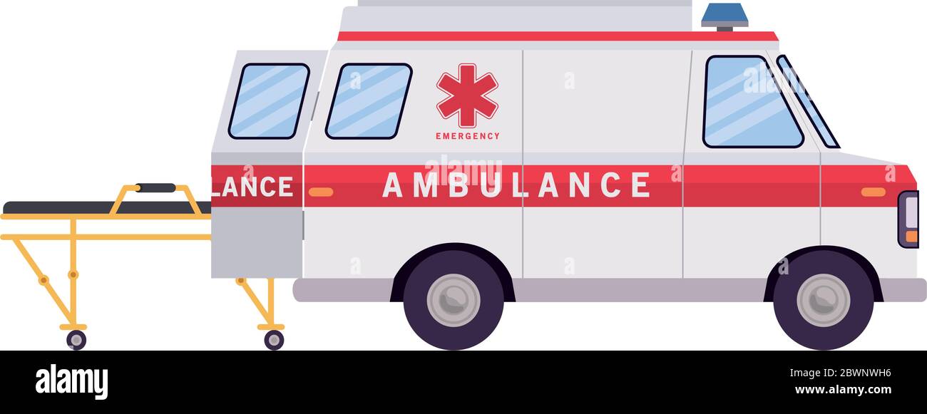 Ambulance paramedic car side view and stretcher vector design Stock ...