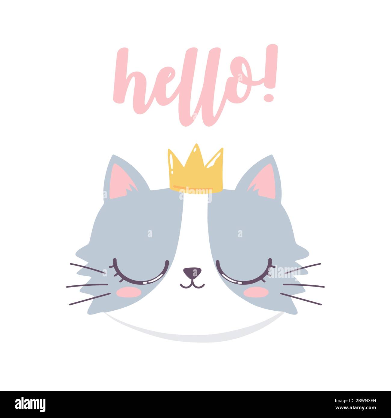 hello cat face with crown cartoon animal funny character vector ...