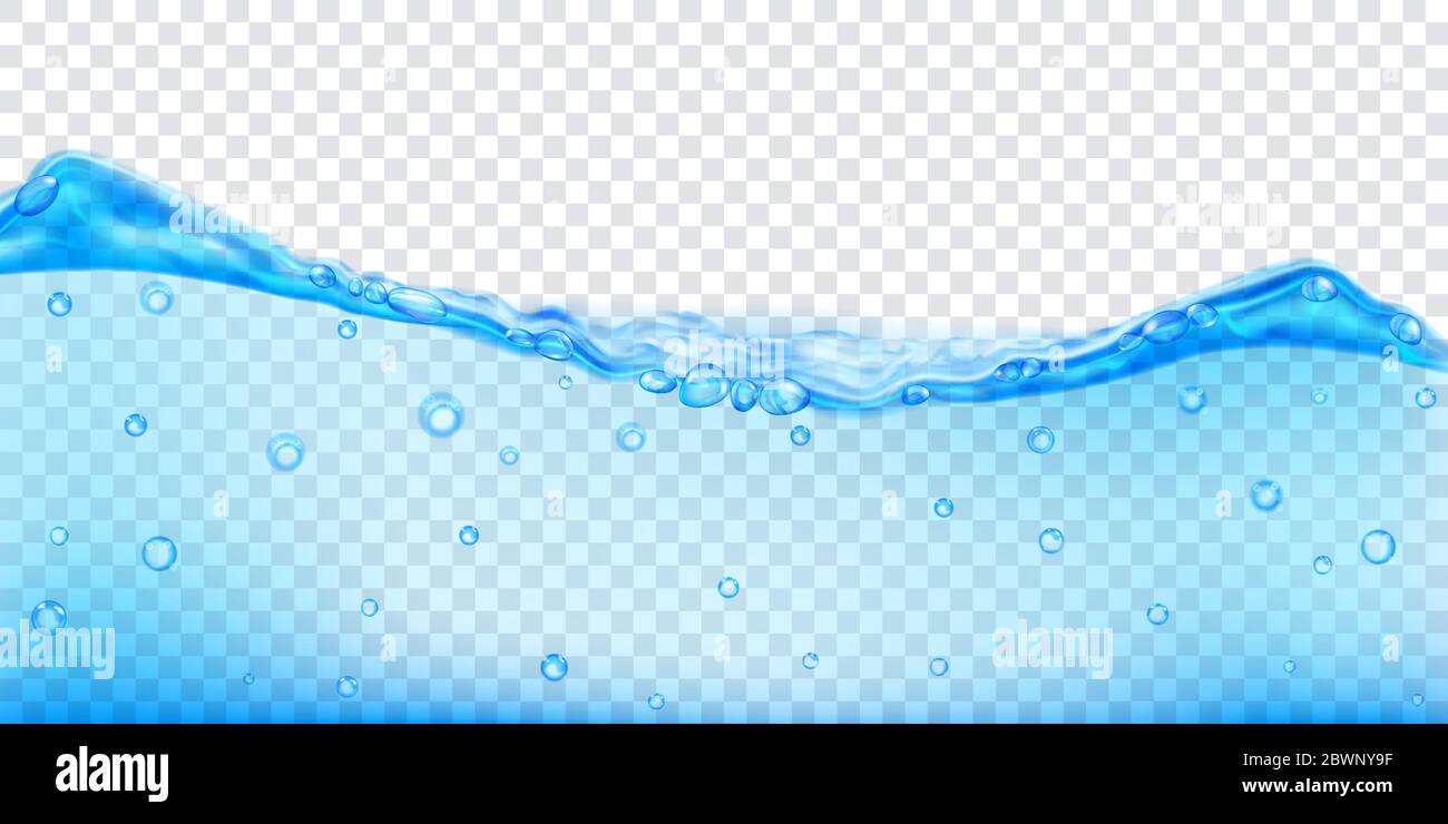 Translucent water wave in light blue colors with air bubbles, isolated ...