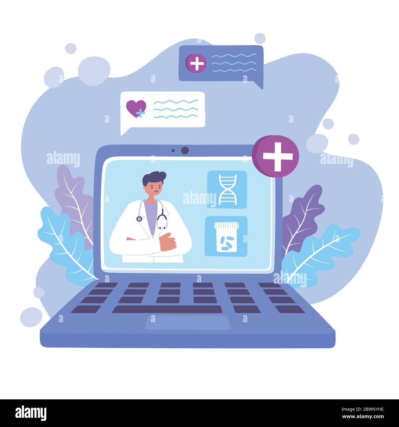 online doctor, video a doctor using and healthcare app laptop medical ...