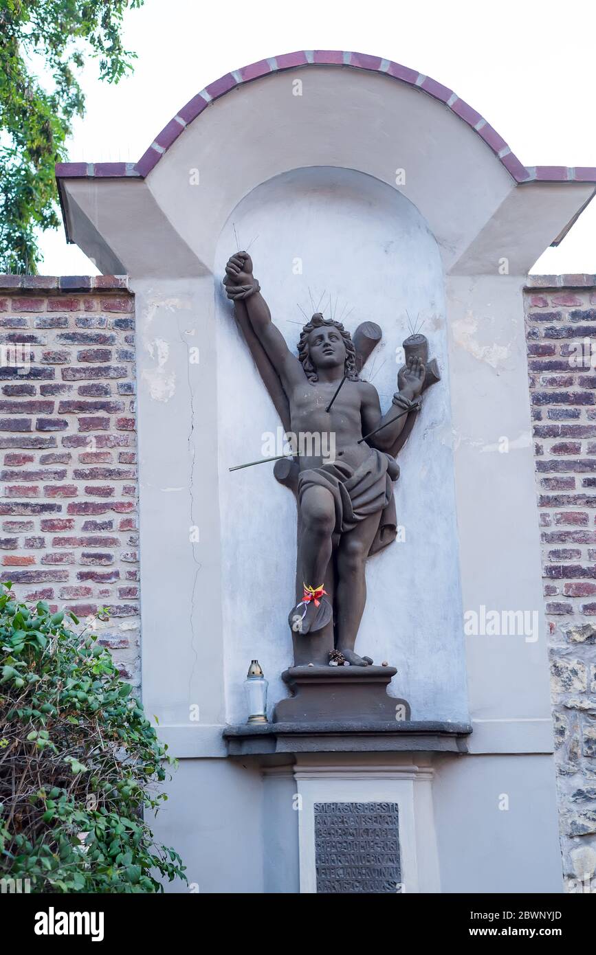 Statue of Saint Sebastian, the martyr shot with arrows in Praha Stock ...