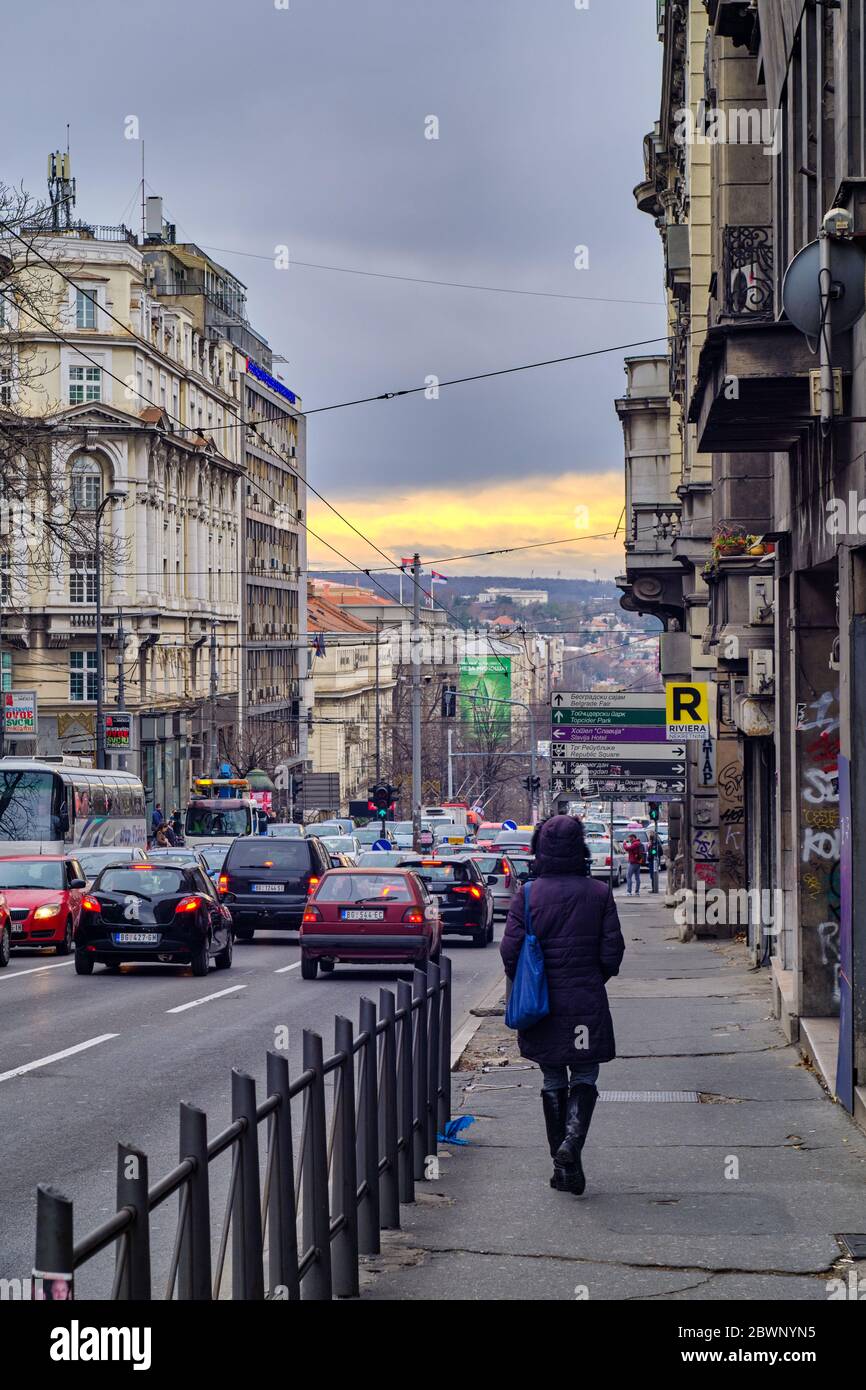 Belgrade / Serbia - December 21, 2019: Kneza Milosa Street in downtown ...