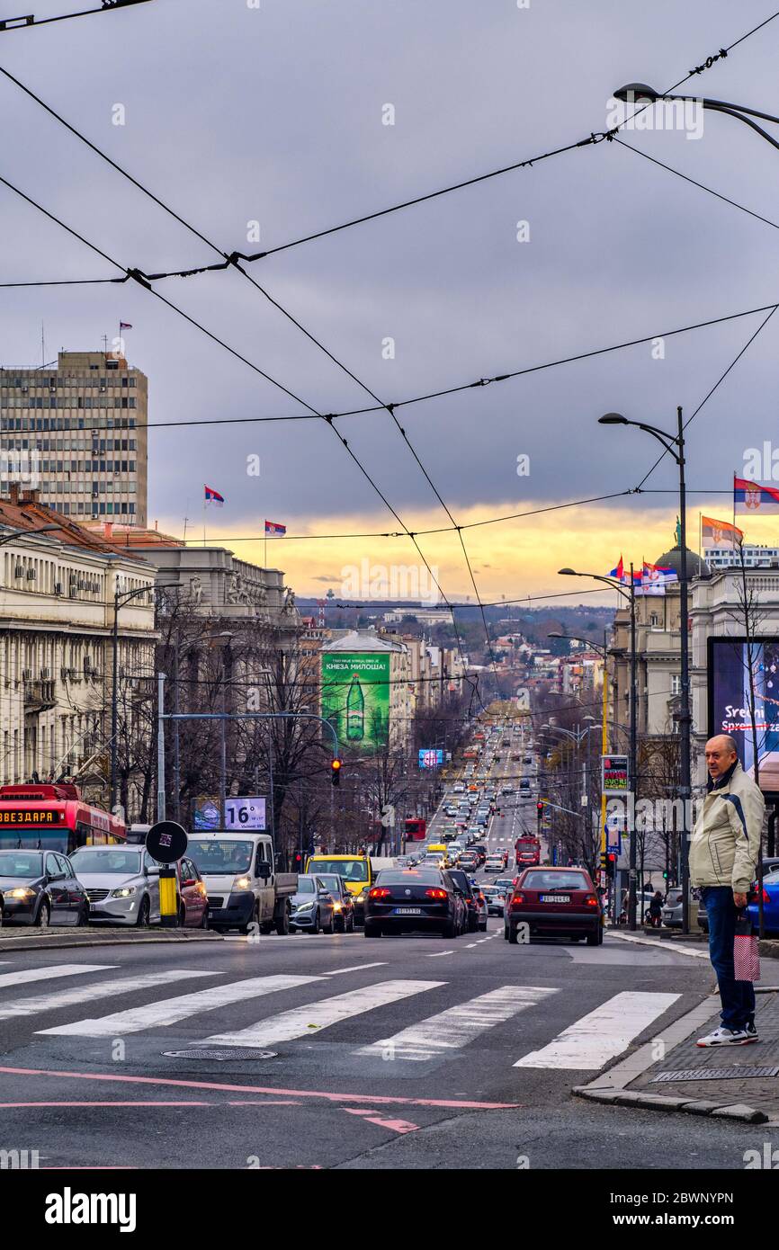 Belgrade / Serbia - December 21, 2019: Kneza Milosa Street in downtown ...