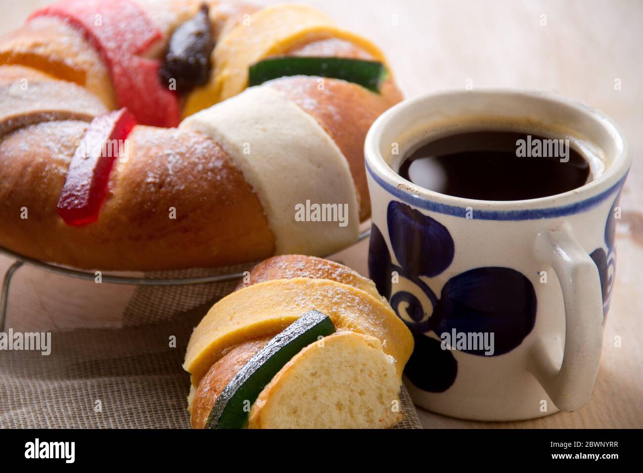 Black coffee and traditional kings day bread Stock Photo - Alamy
